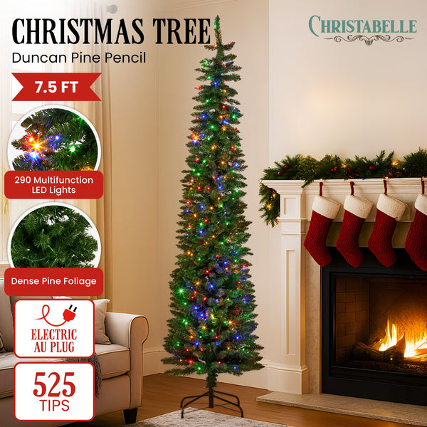 Christabelle 2.3m Christmas Tree Duncan Pine Pencil 7.5ft Pre Lit LED ...