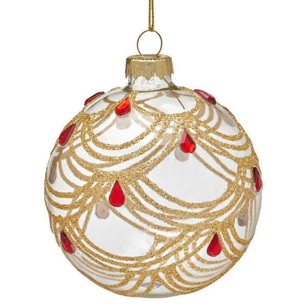 Christabelle Box of 6 Clear Glass Baubles with Gold Swirls and Jewels ...
